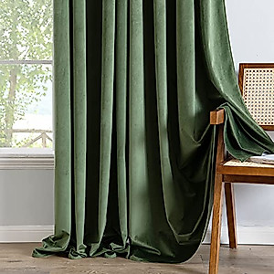 EMEMA Olive Green Velvet Curtains 84 inches - Elegent Velvet Curtains Window Drapes Grommet Thermal Insulated Room Darkening Home Decoration for Living Room Bedroom W52 x L84, 2 Panels
