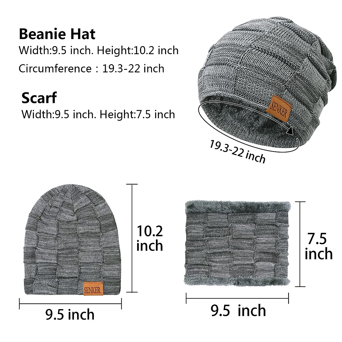 3 Pieces Winter Hat Scarf and Gloves Set for Men and Women, Knit Slouchy Beanie Cap&Neck Warmer&Screen-Touch Texting Gloves Dark Gray