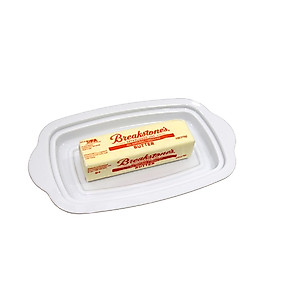 White Plastic Rectangle Butter Dish with Lid Easy Scoop, No Mess Lid Carry Handles and Knob Top BPA Free Holds Full American Bar of Butter