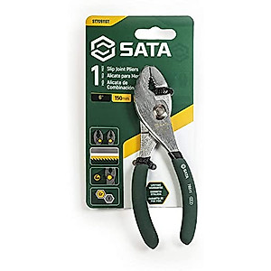 SATA 6-Inch Slip-Joint Pliers, Chrome Vanadium Steel Body, with Green Handles and Rivet Joint Assembly - ST70511ST