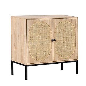Sideboard Storage Cabinet with Handmade Natural Rattan Doors, Accent Cabinet Rattan Cabinet Buffet Cabinet with Storage, for Living Room, Dining Room, Entryway, Kitchen, Nature