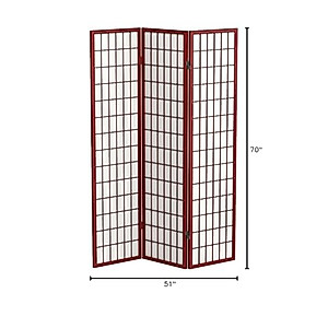 Red Lantern 6 ft. Tall Window Pane Shoji Screen-Rosewood-3 Panels Room Divider