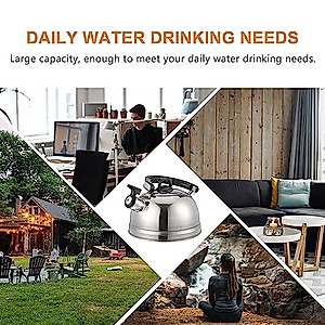 Whistling Teapot Stainless Steel Tea Pot Tea Kettle Stovetop Whistling Kettle with Cool Grip Handle for for Kitchen Camping 3 Liter Whistling Water Kettle