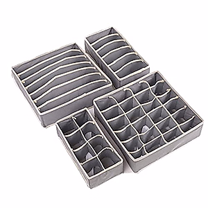 CustomyLife Drawer Organizer Houseware Closet Underwear Bra Divider Foldable Non Woven Set 4 pcs (Grey)