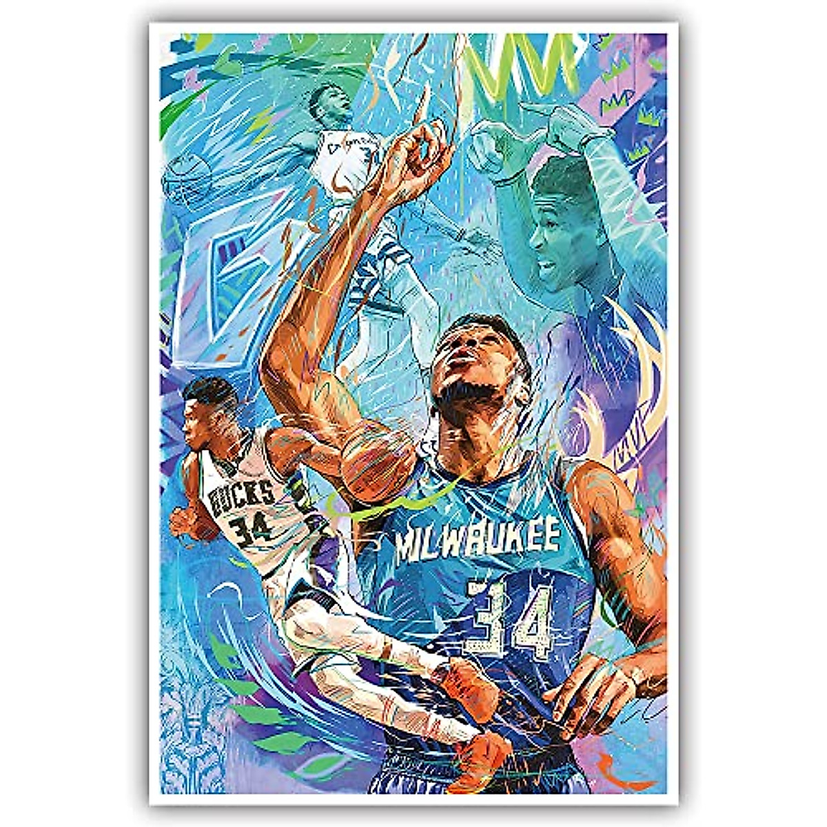 Giannis Antetokounmpo Poster Basketball Superstar Letter Bro Posters Wall Art Basketball Poster Canvas Print Home Living Room Bedroom Kids Room Decor Gift for basketball fans 16x24inch-Unframed