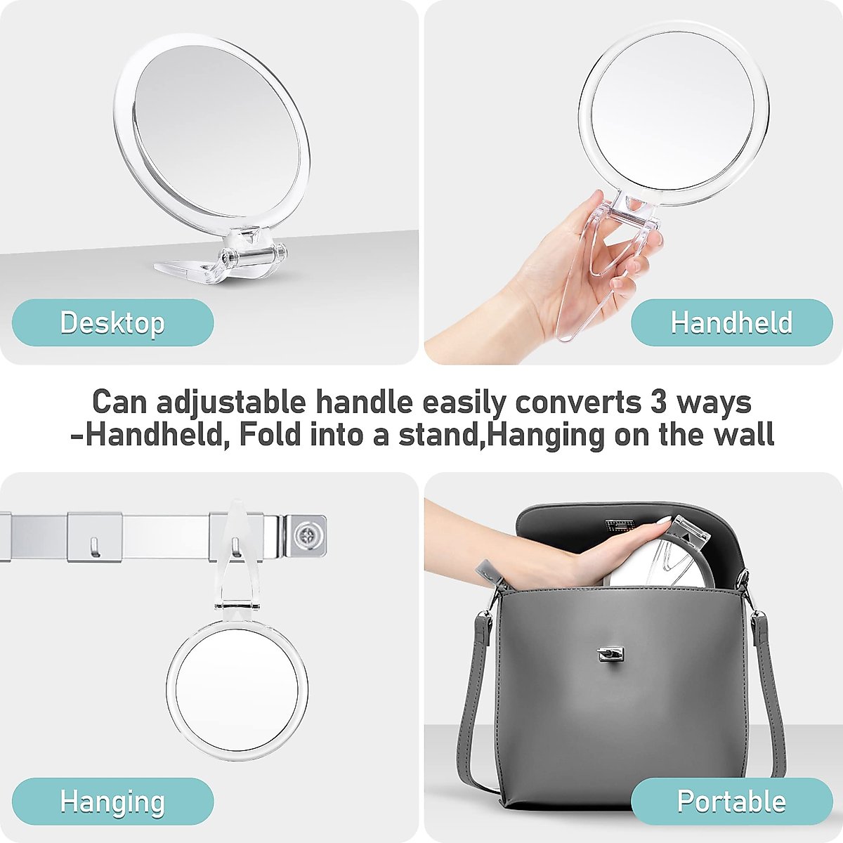 MIYADIVA Magnifying Mirror,30X Hand Mirror with Handle,Travel Magnifying Mirror with Double-Sided 1X/30X Magnification,5 in Handheld Magnifying Mirror,Foldable Makeup Mirrors for Everyone