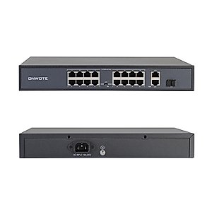 ONWOTE 16 Ports Ethernet PoE Switch @ 300W, 2 x Uplink Gigabit RJ45 Ports, 1 x SFP Slot, Support 4K 8MP 5MP PoE IP Security Cameras, Add-on PoE Injector to PoE NVR System
