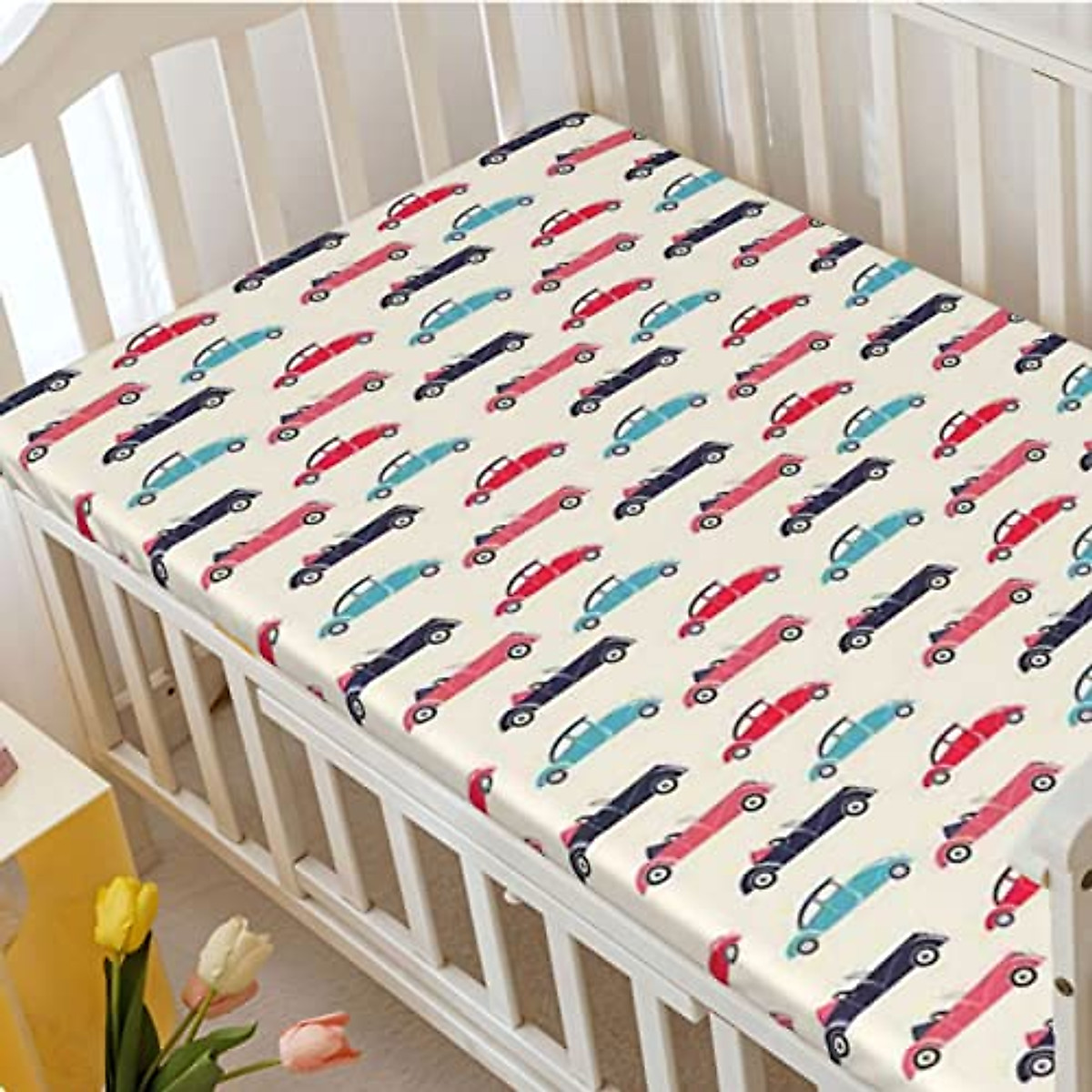 Cars Themed Fitted Crib Sheet,Standard Crib Mattress Fitted Sheet Soft and Breathable Bed Sheets-Baby Crib Sheets for Girl or Boy, 28“ x52“,Multicolor