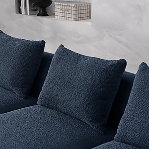 GNIXUU Modular Sectional Sofa, Modern Minimalist Boucle Fabric U-Shaped Sectional Couch, Comfy Double Chaise Lounge 4 seat Couch Set with Pillows for Living Room, Office, Apartment，117Inch(Blue)