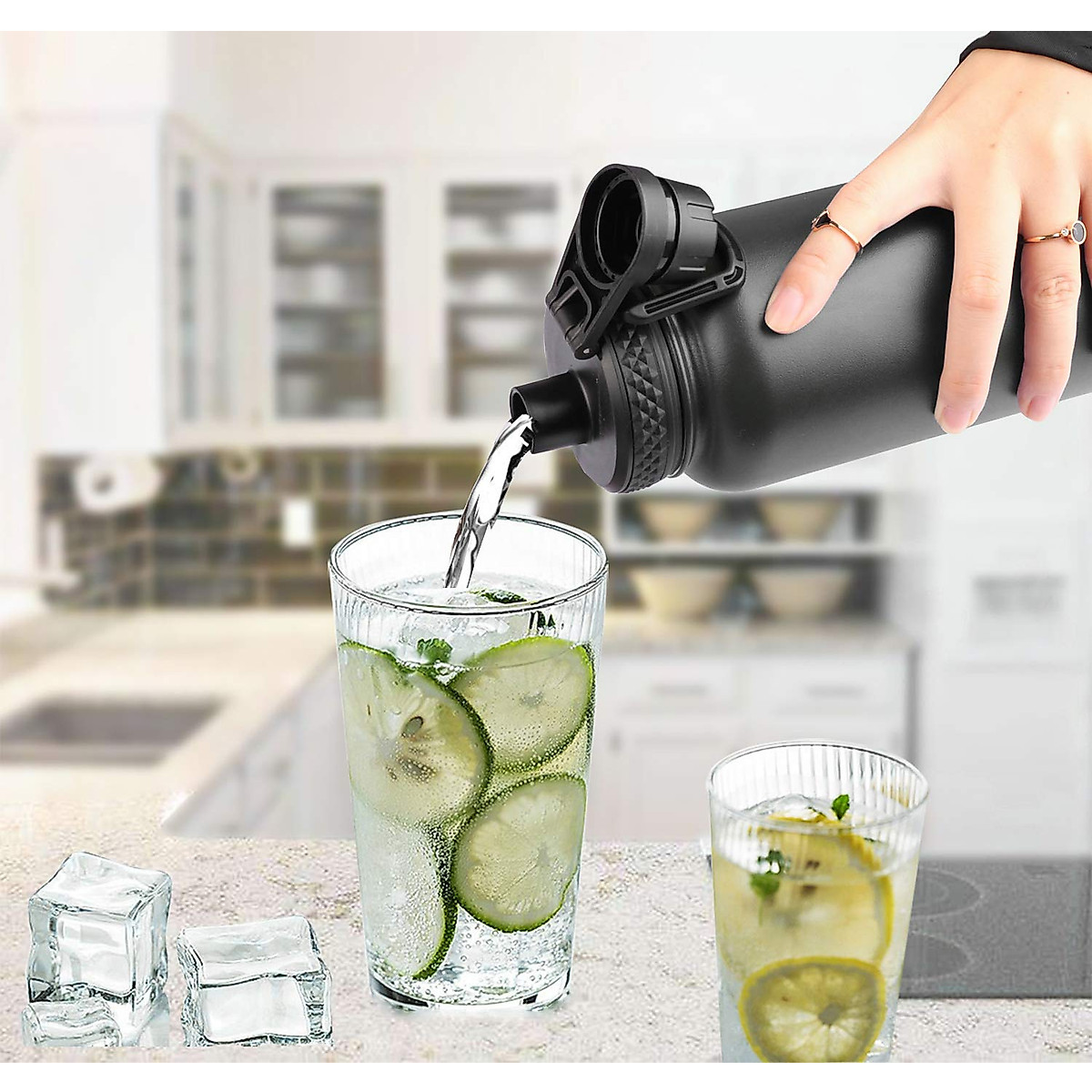 SENDESTAR Stainless Steel Water Bottle, Wide Mouth Water Bottle 24 oz with Straw Lid, Spout Lid, Double Wall Vacuum Insulated Leak Proof, Keeps Liquids Hot or Cold (Hydrangea)