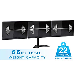 Mount-It! Triple Monitor Stand | 3 Monitor Stand Fits 19 20 21 22 23 24 Inch Computer Screens | Free Standing Base | Three Heavy Duty Full Motion Adjustable Arms | VESA Compatible
