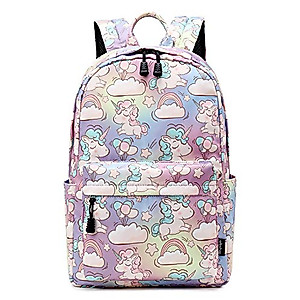 Abshoo Cute Lightweight School Boobag Kids Unicorn Backpacks for Girls Backpacks with Lunch Bag (B Unicorn Rainbow)