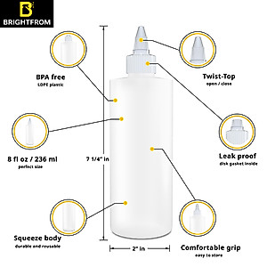 BRIGHTFROM Twist Top Applicator Bottles, Squeeze 8 OZ Empty Plastic Bottles, Refillable, Open/Close Nozzle - Hair Coloring/Multi Purpose (Pack of 2)