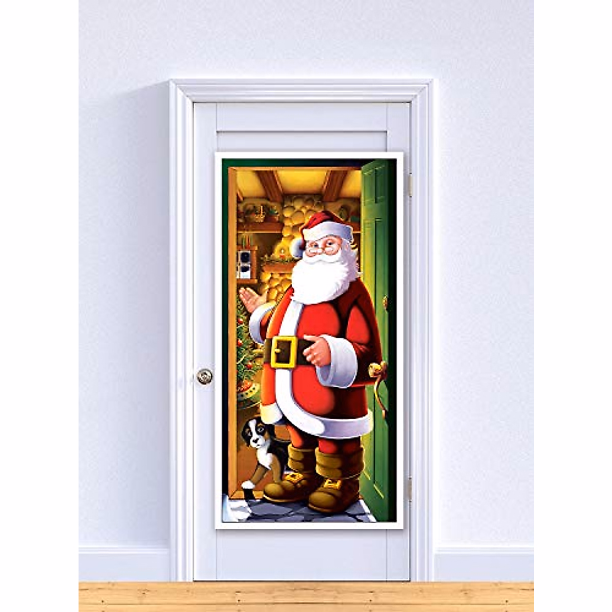 Beistle Santa Claus Door Cover, 5’ x 30” – Plastic for Indoor & Outdoor Use, St Nick Print – Easily Display – Christmas Party Decorations & Holiday Decor