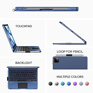 edaiser Swivel Keyboard Case for Apple iPad Air 11 inch (M3-M2) 2025 & iPad Air 5th 4th Gen& iPad Pro 11-inch (4th-1st); Rotatable Cover with Pencil Holder, Trackpad, Backlit, Metallic Blue