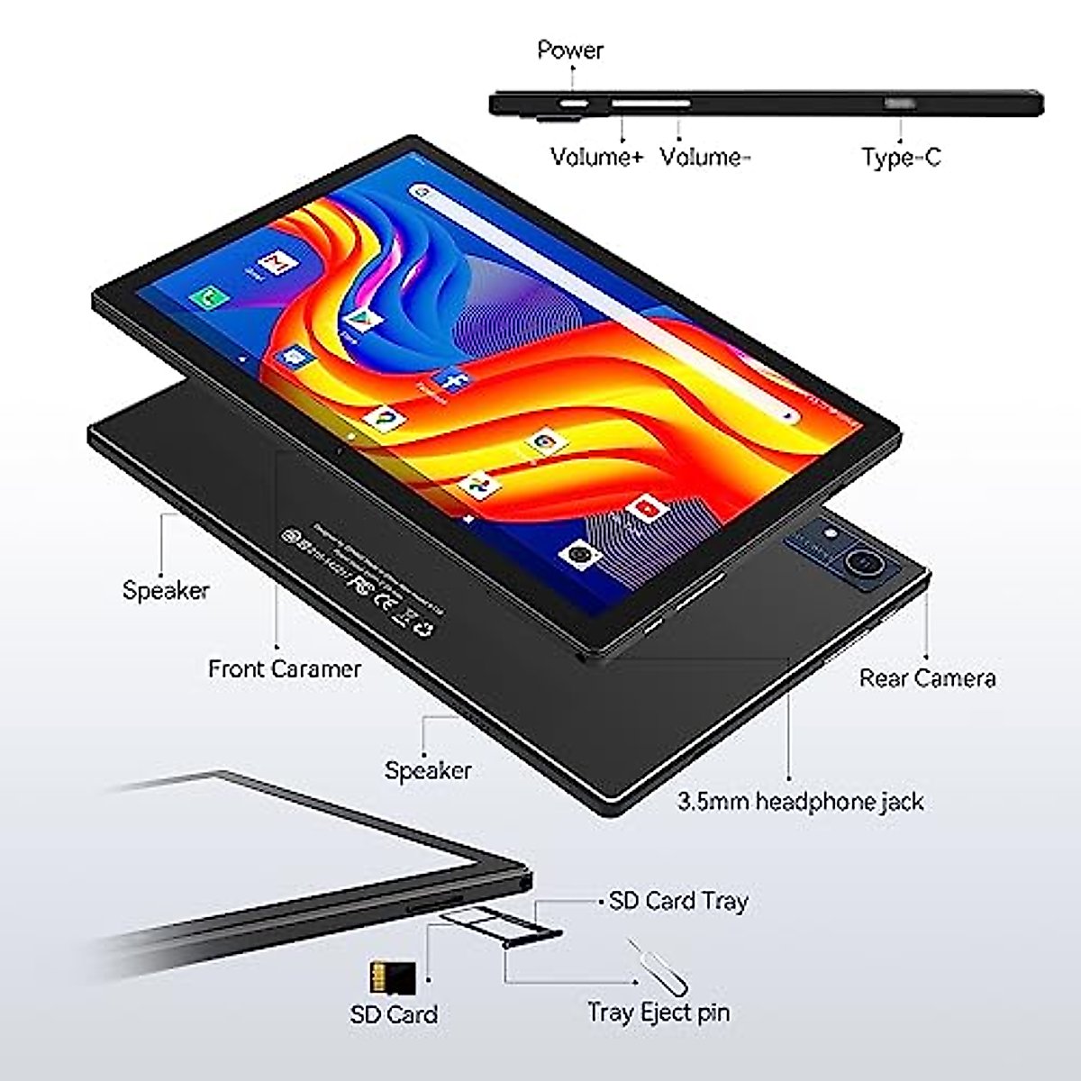 【2023 Newest Tablet】Android 12 Tablet with Keyboard, 16(8+8)GB RAM 128GB ROM 1TB Expand Tablets 10 inch, 2.4G/5G WiFi Tablet Android, Octa-Core 1920 * 1200 IPS Display 13MP Camera, 7000mAh, GPS, Black