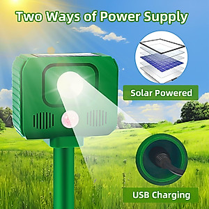 Upgraded Deer Repellent Devices,Ultrasonic Animal Repeller Outdoor Solar Animal Repeller with Motion Sensor Animal Deterrent to Scare Away Dog Cat Rabbit Squirrel Raccoon Skunk Repellent for Yard Farm