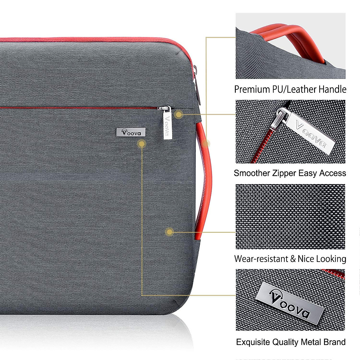 Voova 13 Inch Laptop Sleeve Case Compatible with MacBook Air/MacBook Pro 13 M2/M1,13.5 Surface Laptop 5/4,XPS 13 Chromebook,iPad Pro 12.9,360°Protective Computer Bag Cover with Organizer Pocket, Grey