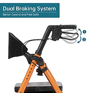 ELENKER All-Terrain Rollator Walker with 8” Non-Pneumatic Wheels, Sponge Padded Seat and Backrest, Fully Adjustment Frame for Seniors, Orange