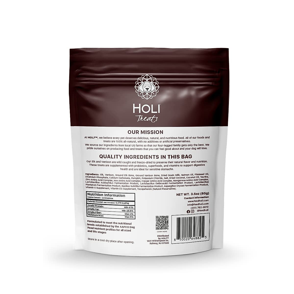 HOLI Elk & Venison Freeze Dried Dog Treats - All Natural and Wild Caught | Vitamin and Mineral Fortified | Made in USA - Human Grade - Grain Free - Diabetic Friendly - 3oz