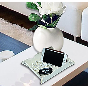 LISRSC Leather Valet Tray for Women,Trinket Jewelry Cosmetic Organizer Catchall Tray for Desk Dresser Nightstand (Off-White)