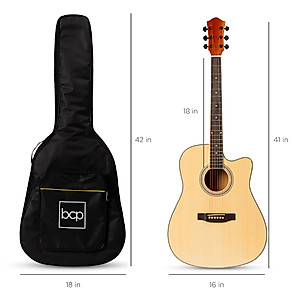 Best Choice Products 41in Beginner Acoustic Guitar Full Size All Wood Cutaway Guitar Starter Set Bundle with Case, Strap, Capo, Strings, Picks - Natural