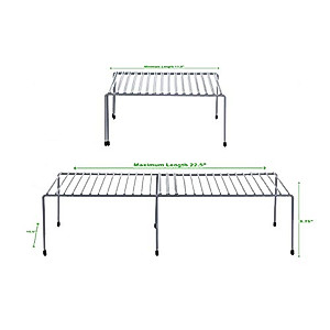 Mind Reader Expandable Counter and Cabinet Shelf, Kitchen Pantry Rack, Multi-Purpose Storage and Organization, for Bedroom, Bathroom, Silver, 10.5" L x 11.5" W x 5.75" H