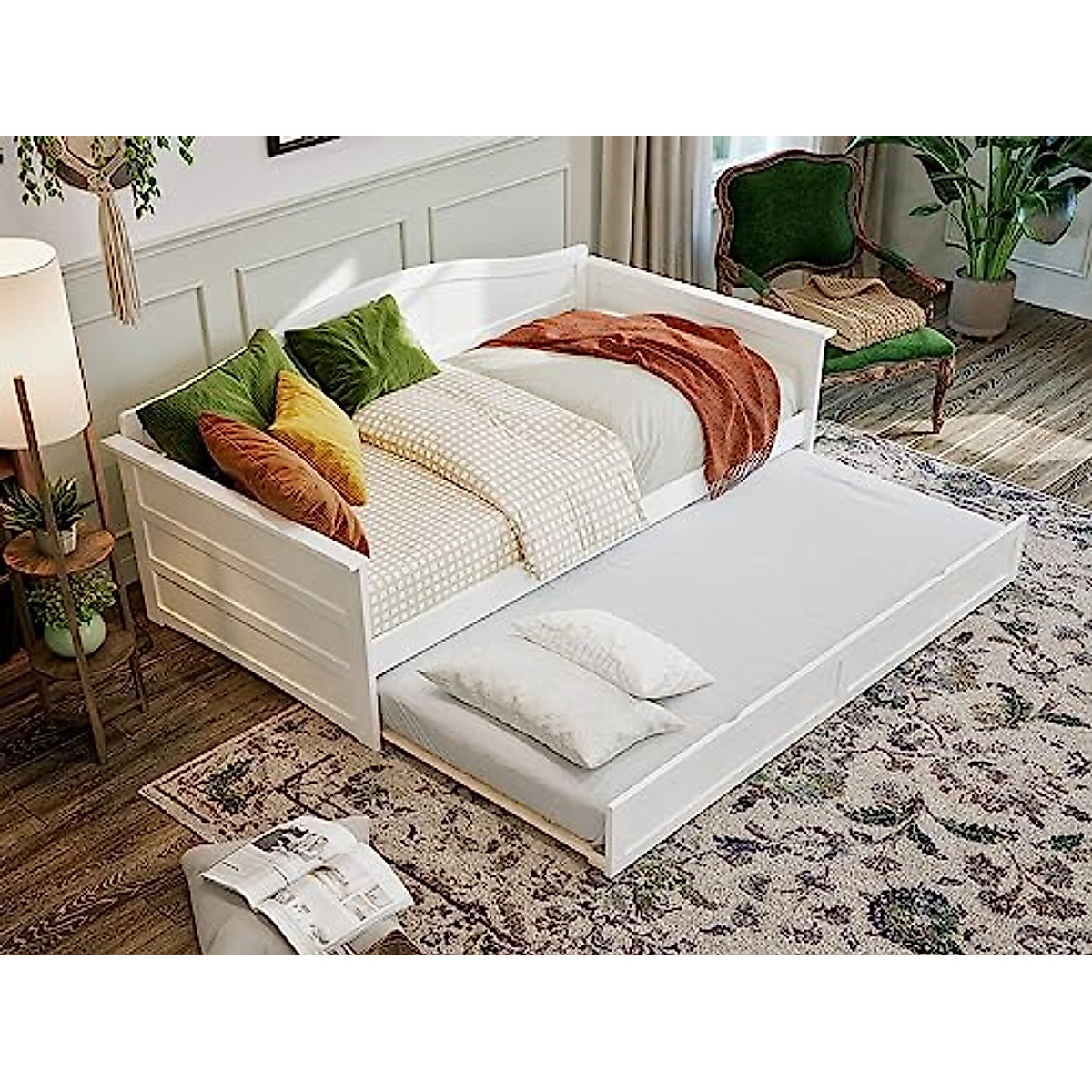 AFI, Acadia Twin Size Wood Daybed Frame with Twin Trundle, White