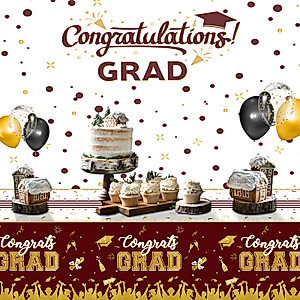 chiazllta Set of 3 Graduation Tablecloths Class of 2024 Congrats Grad Maroon Graduation Party Tablecover Decorations Party Supplies Large Size Plastic 54"x108"(Maroon & Gold)