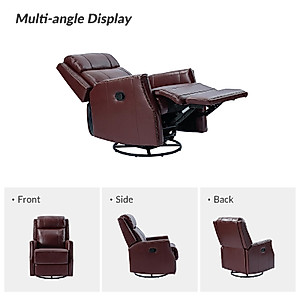 HULALA HOME Genuine Leather Swivel Rocker Recliner with Metal Base, Manual Glider Recliner Chair with Adjustable Backrest & Footrest, Modern Home Theater Sofa Chair for Living Room, Burgundy