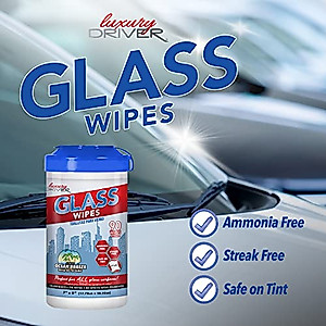 Glass Cleaner Car Wipes for Windows for Windshield for Mirrors Disposable and Streak Free Cleaning Wipes for Auto Glass or Kitchen and Home By Luxury Driver - Auto Ocean Breeze (90 Ct Canister)