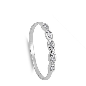 Women's Simple Wedding Band White CZ Cute Ring .925 Sterling Silver Size 8