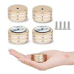 Monosaudio 4Pcs Speaker Isolation Feet Turntable Feet 40x20mm Turntable Audio Isolation feet Replacement with Non-Slip Rubber Rings for Speakers,Amps,Subwoofers,Home Theater,Turntable（Rose Gold）