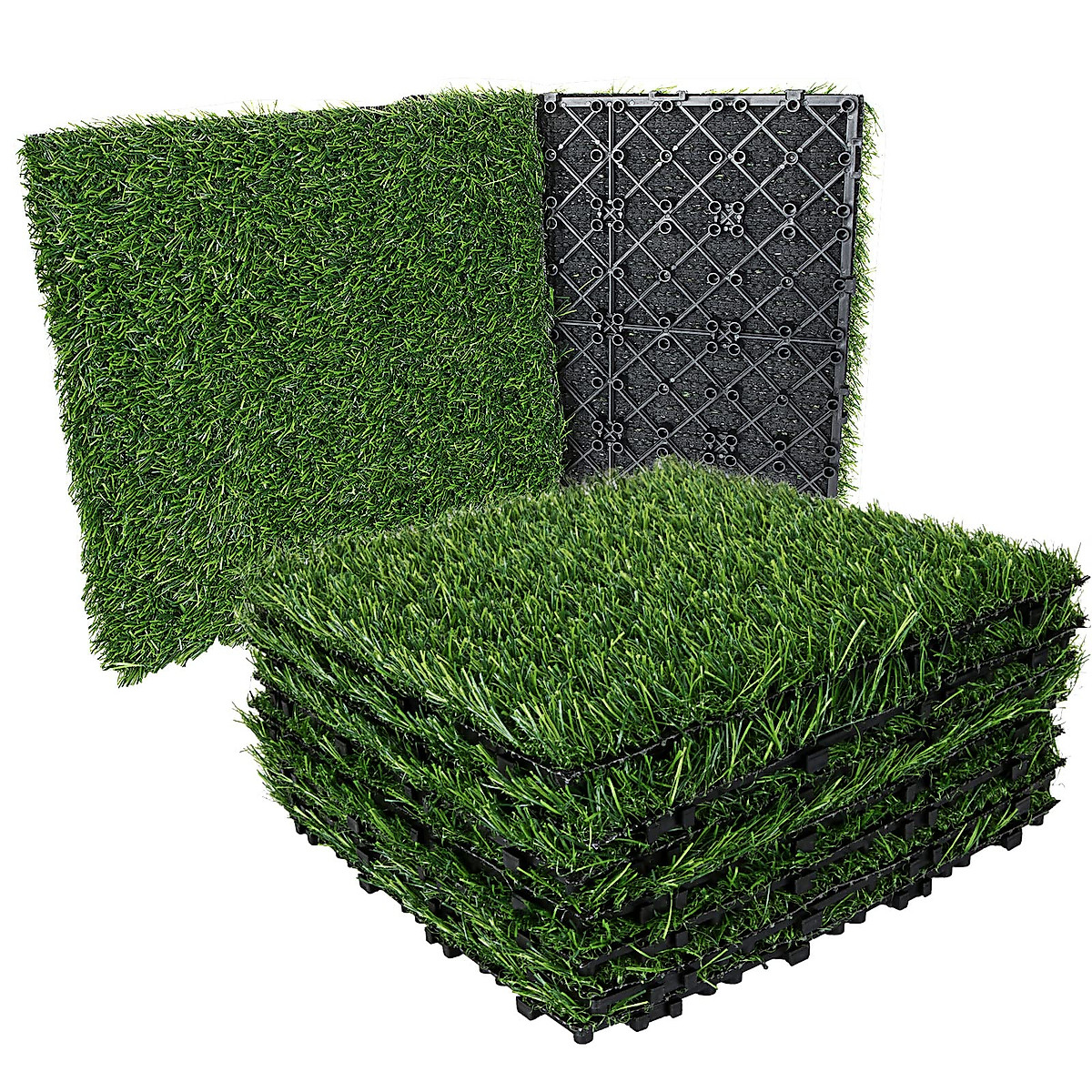 FVIEXE 9PCS Artificial Grass Turf Tile, 12 x 12 Inch Interlocking Deck Tiles Turf Squares Fake Grass Mat for Pet, Dogs, Patio, Balcony Apartment Indoor Outdoor Flooring Decor Grass Turf Rug
