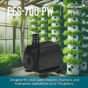 Little Giant PES-700-PW 115-Volt, 725 GPH Magnetic Drive Fountain/Pond Pump with 15-Ft. Cord, Black, 566720
