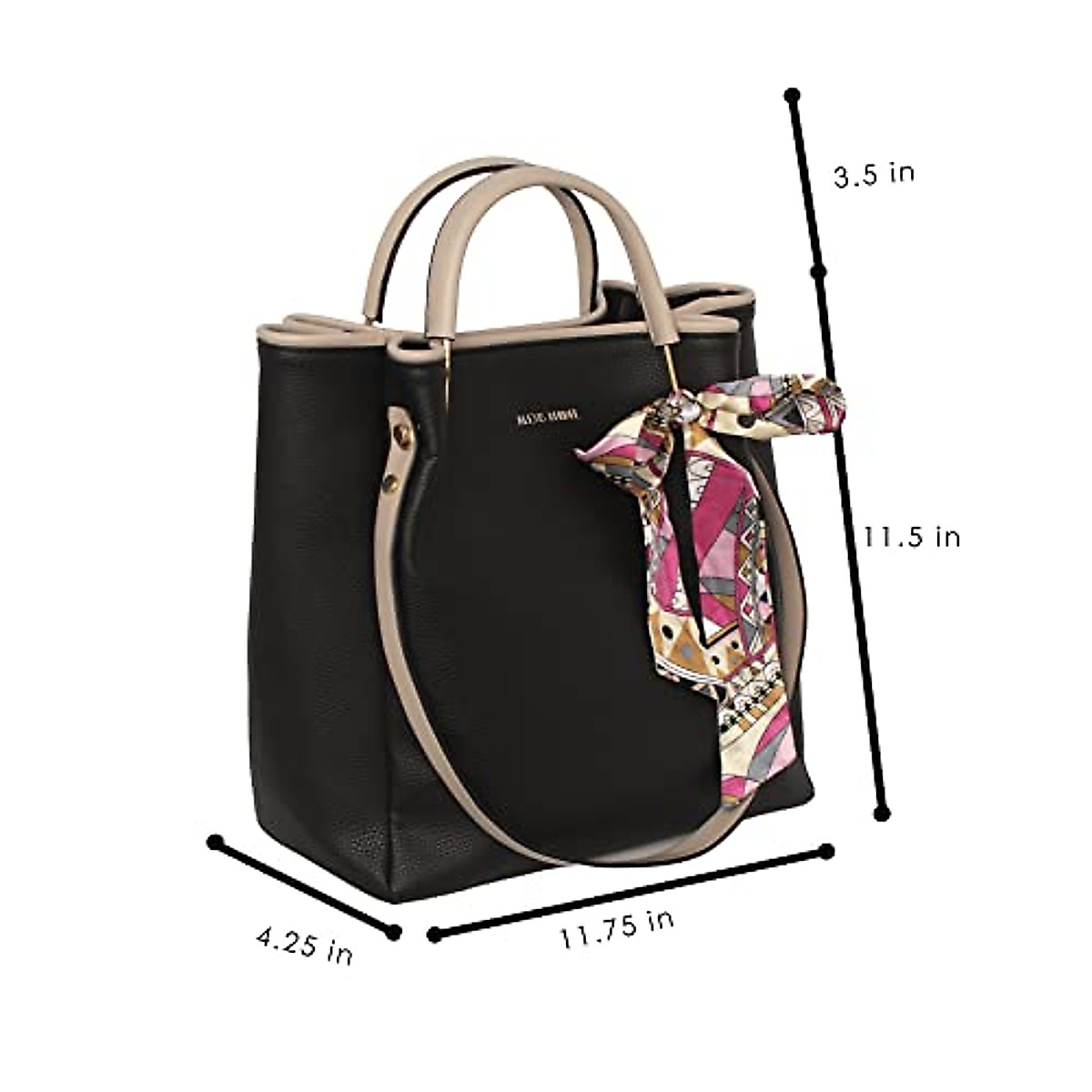 Alexis Bendel Women’s Vegan Leather Multi-style Shopper Tote Handbag W/Scarves