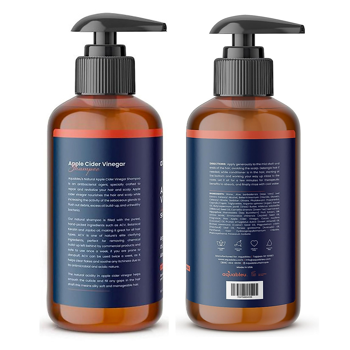 Apple Cider Vinegar Shampoo and Conditioner Set - Clarifying and Restorative For Scalp While Deeply Nourishing Ends - Sulfate Free - Safe For Color Treated Hair - 16oz