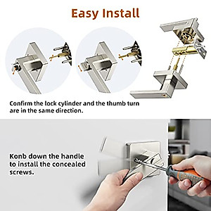 Roughshi Keyed Entry Lever, Door Lever Square Modern Exterior Lockset, Satin Nickel Finish Front Door Handle with Lock, Interior Door