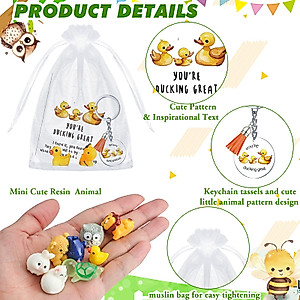 Geetery 120 Pcs Inspirational Gift Include Appreciation Animal Pun Thank You Note Cards Funny Resin Toys Motivational Keychain Organza Bags for Coworkers Family Nurse Friend Volunteer Pocket Favors