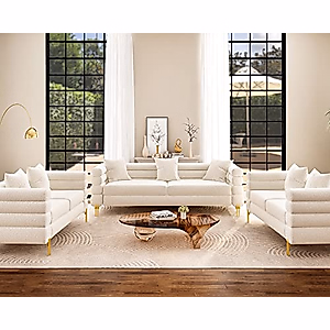AMERLIFE Sofa, 3 Piece Set 85 inch Oversized Sofa- Comfy Sofa Couch, 3 Seater Sofa and Loveseat for Living Room- Bouclé Deep Seat Sofa White