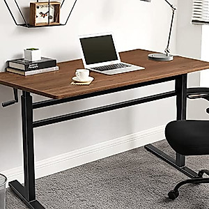 ERGO COMFY Manual Height Adjustable Standing Desk, 48 x 24 Inch Hand Crank Standing Desk with One-Piece Table Top, Sit Stand up Rising Desk, Home Office Computer Workstation, Walnut and Black