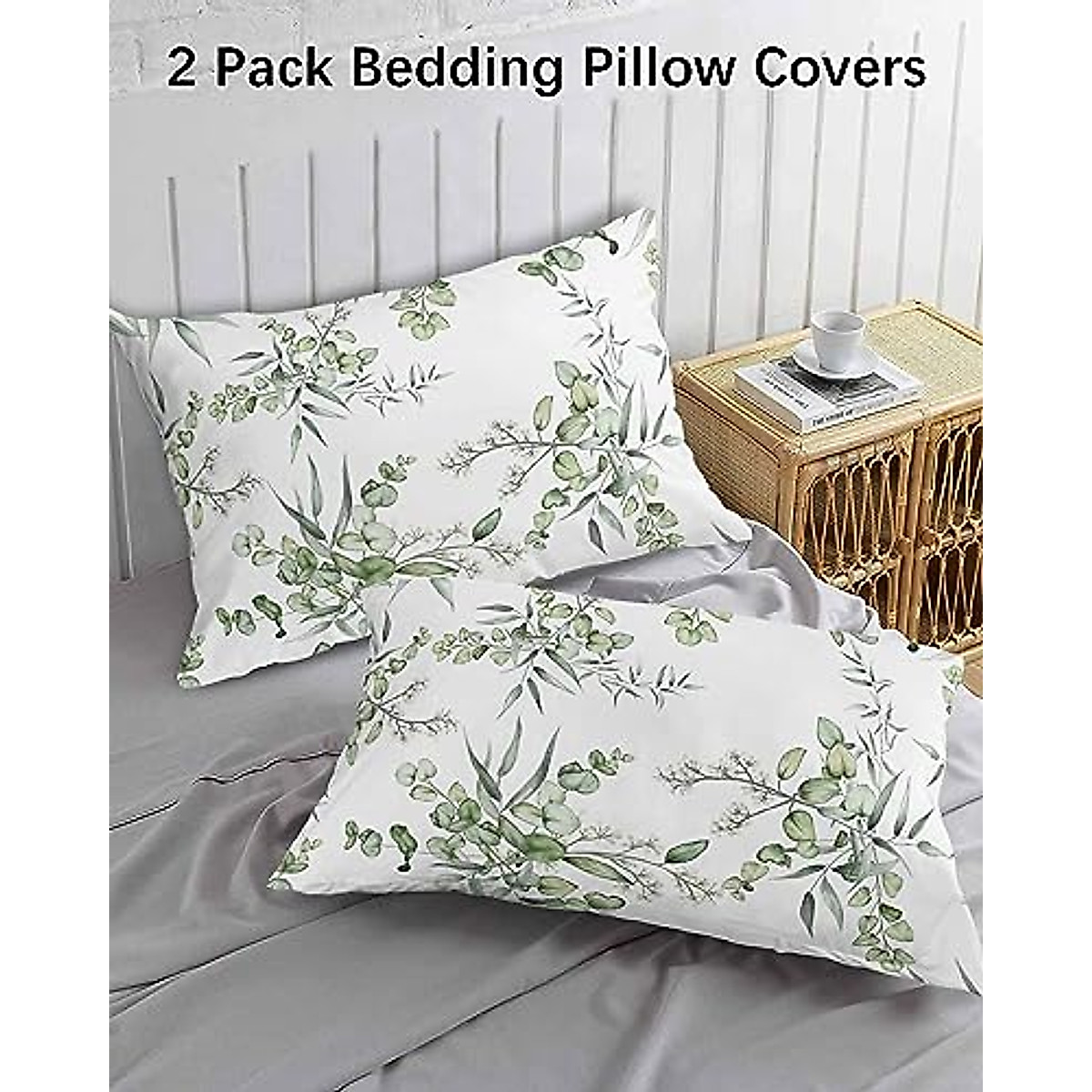 Edwiinsa Teal Summer Tropical Plants Pillow Covers King Standard Set of 2 20x36 Bed Pillow, Spring Green Leaves Plush Soft Comfort for Hair/Skin Cooling Pillowcases with Envelop Closure