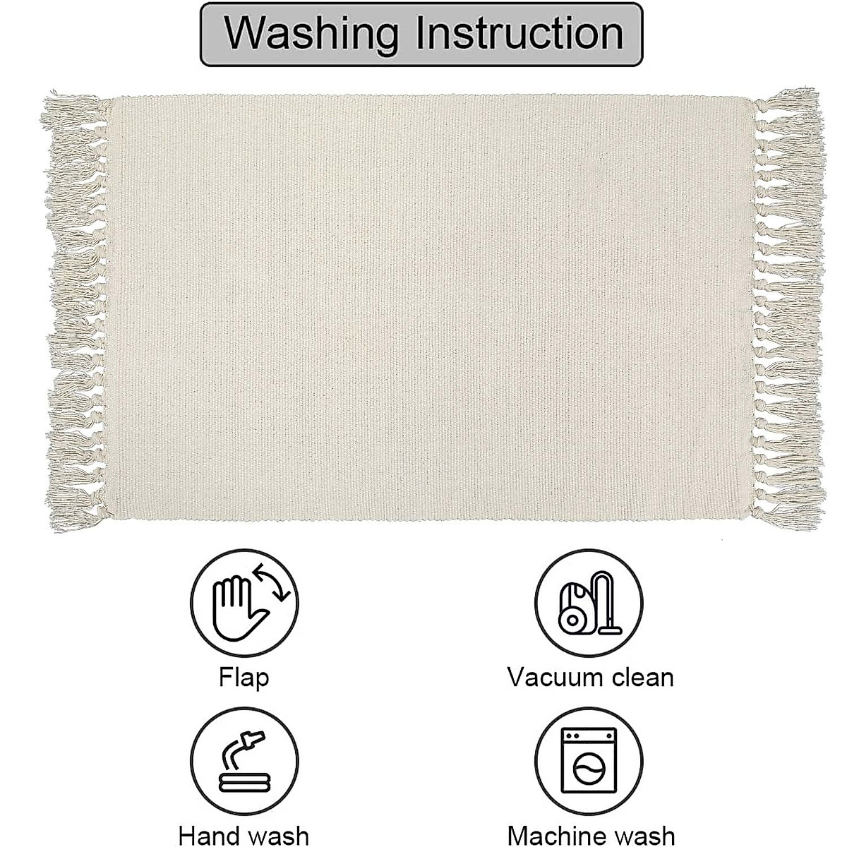 Seavish Boho Bathroom Rug with Tassel 2x3 Beige Washable Kitchen Rug, Small Cotton Woven Entryway Rug Reversible Low Profile Door Mat Modern Farmhouse Carpet Rug for Bedroom Laundry Room Dorm