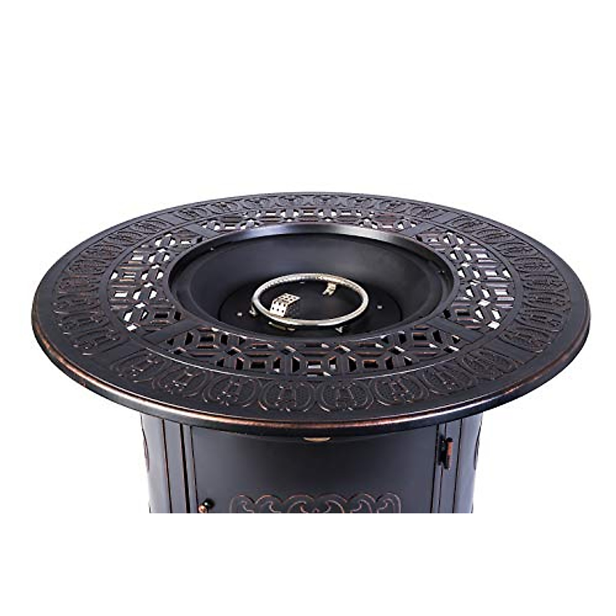 Fire Sense 62262 Dynasty Art Deco Aluminum Convertible Gas Fire Pit Table 55,000 BTU Multi-Functional Outdoor with Fire Bowl Lid, Nylon Weather Cover & Clear Fire Glass - Bronze Finish - Round - 44"