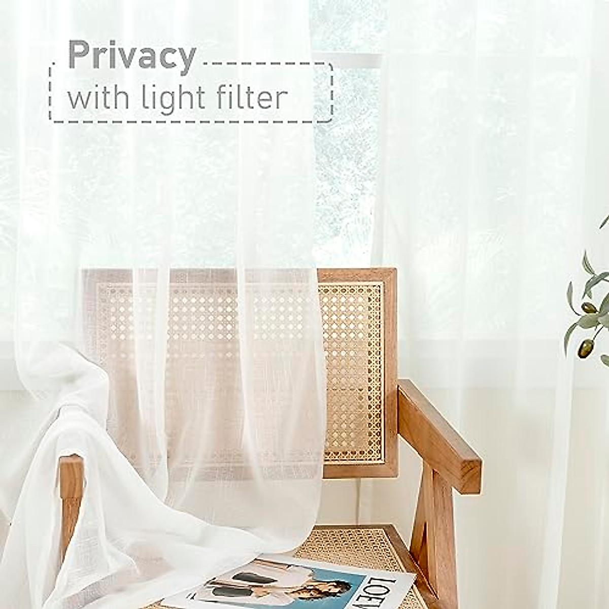 BGment White Sheer Curtains 63 Inch Length 2 Panels for Living Room Bedroom, Linen Semi Sheer Light Filtering Window Curtains with Grommet, 2 Panels, Each 52 x 63 Inch, White