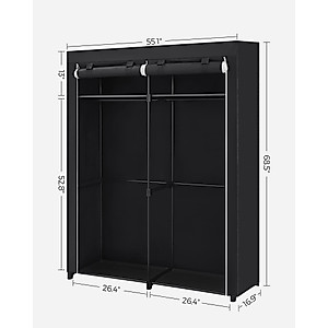 SONGMICS Closet Wardrobe, Portable Closet for Bedroom, Clothes Rail with Non-Woven Fabric Cover, Clothes Storage Organizer, 55.1 x 16.9 x 68.5 Inches, Black URYG02BK
