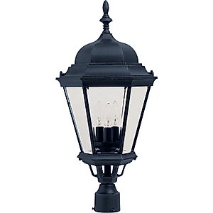 Maxim 1007BK I Westlake Collection 28 Inch Three-Light Dimmable and LED Compatible Outdoor Pole/Post Lantern - Black Finish I 120 Watts I Modern Contemporary Light Fixture I