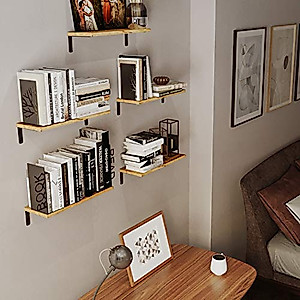 Wallniture Palma Floating Shelves for Wall, Rustic Wood Wall Shelves for Bedroom Storage, Natural Burned Small Bookshelf Set of 5