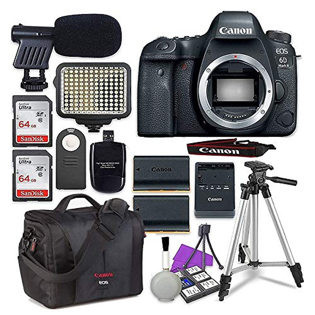 Canon EOS 6D Mark II Digital SLR Camera Body + 2X 64GB SDHC Memory Cards + Accessory Bundle (Renewed)
