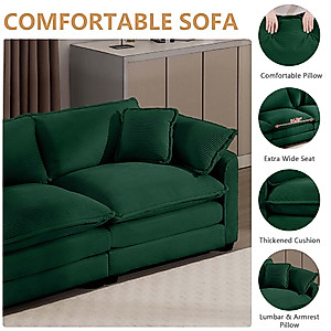 mikibama Luxury Modular Sectional Sofa Chair, 45 Inch Modern Corduroy Comfy Cloud Couches for Living Room Office Bedroom, Deep Sofa Chair with 1 Toss Pillows, Green